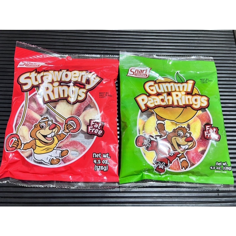Shari Candies Strawberry Rings/Gummi Peach Rings Fat-Free 4.5oz(128g ...