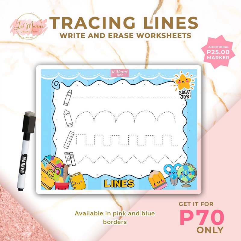 TRACING LINES WORKSHEETS LINES WRITING - Laminated Worksheets Eraseable ...