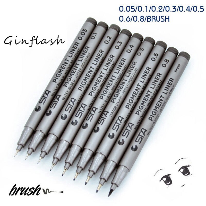 Ginflash 0.05~1mm Drawing Fiber Needles Fine Liner Pen Sketch Sign Pen ...