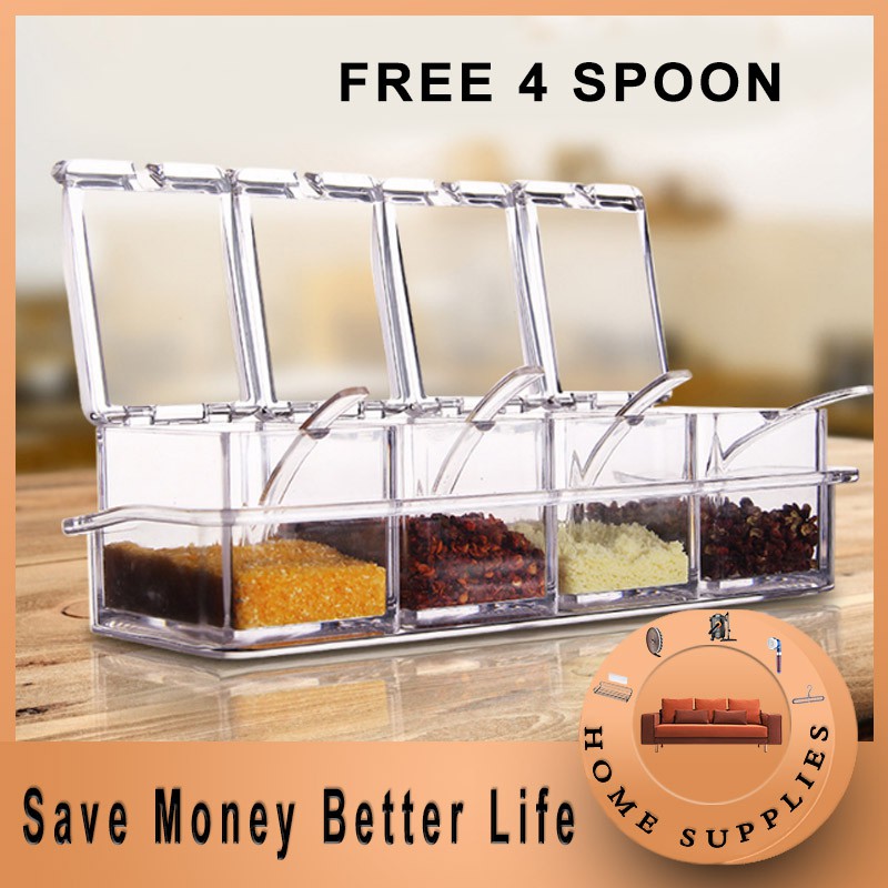 【Better Life】4 IN 1 Kitchen Acrylic Seasoning Box Seasoning Pot Set ...