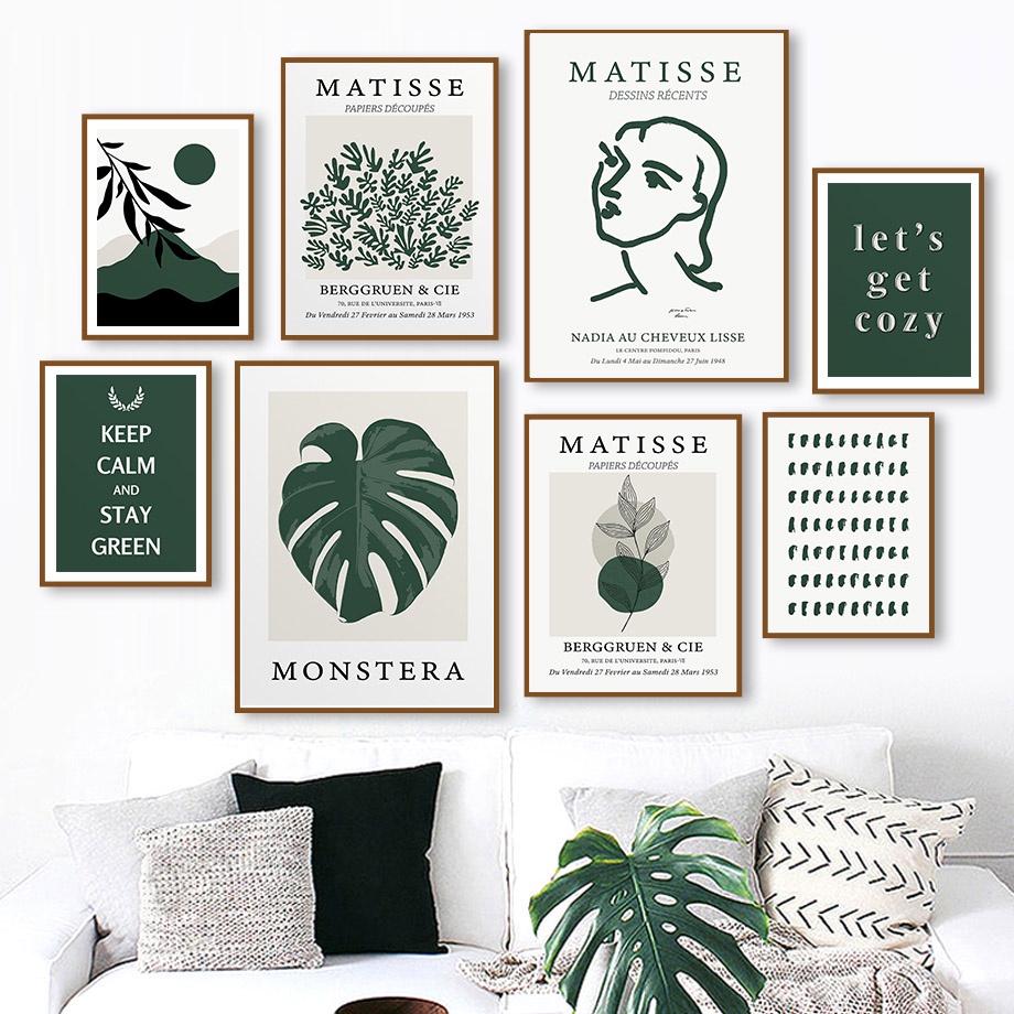 Abstract Matisse Monstera Leaf Coral Sun Poster Prints Wall Art Canvas ...