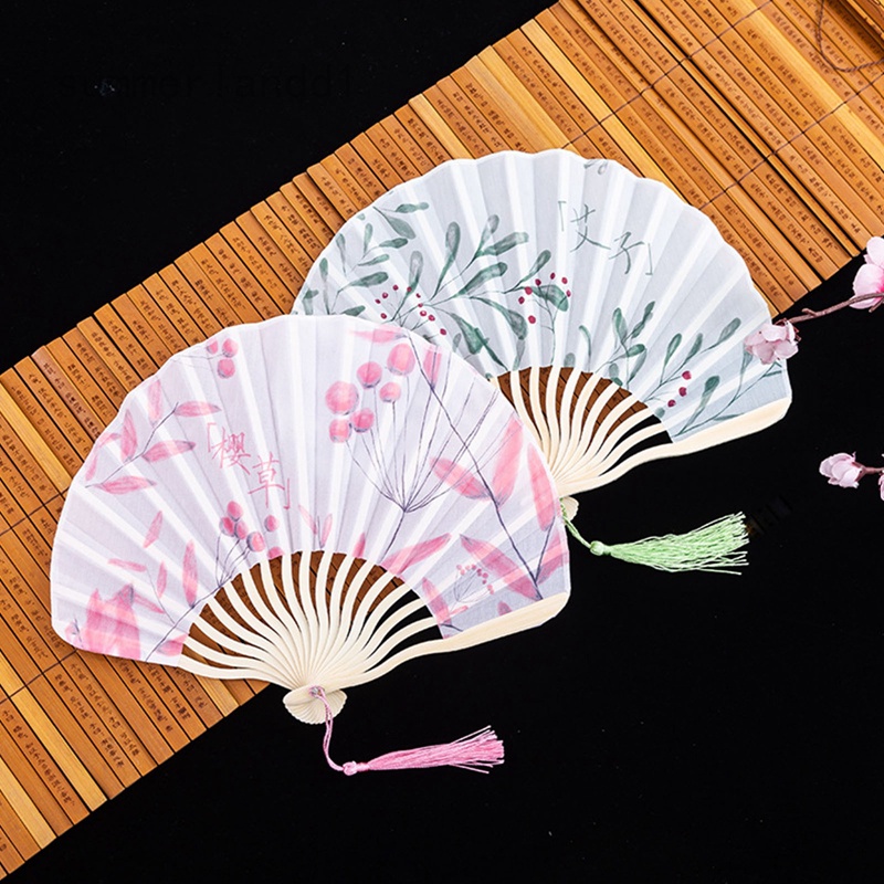 Chinese Style Hand Held Fans Flower Pattern Silk Folding Fans Handheld ...