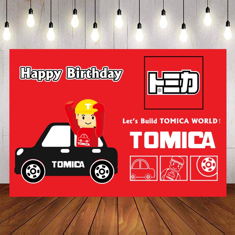 Tomica Kids in Car Birthday Red Background Photography Party Banner ...