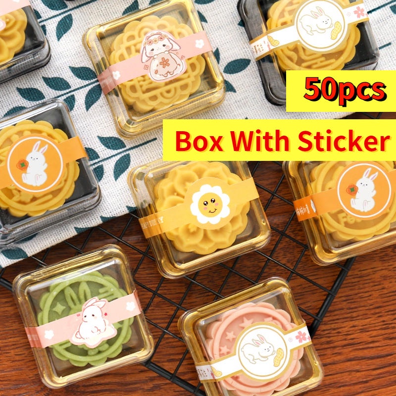 Mooncake Packaging Box Sticker Label Bag Square Transparent Moon Cake ...