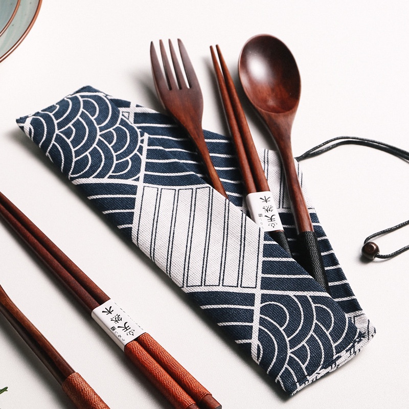 1Set Japanese Wooden Utensil Tableware Fork Spoon Chopsticks Picnic ...