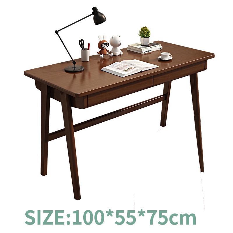 Solid Wood Computer Desk Brown Study Desk Home Office Work Desk With ...