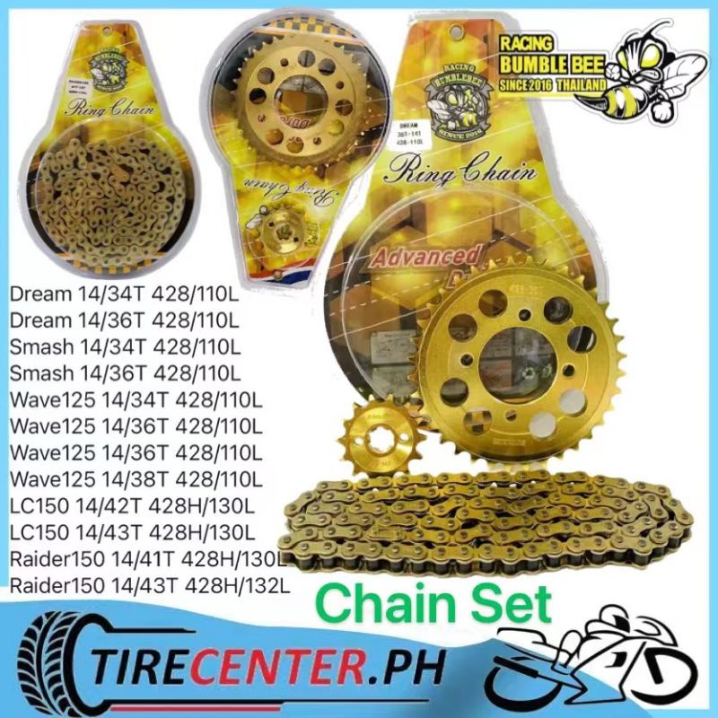 Sprocket Chain Set (gold) RACING BUMBLEBEE For Raider150 Wave125 XRM110 ...