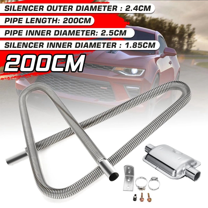 200cm Stainless Exhaust Muffler -Silencer Clamps Bracket Gas Vent Hose ...