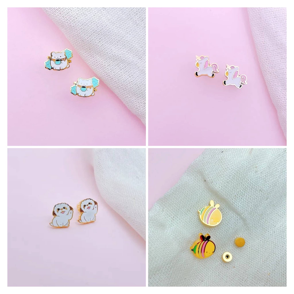 Hypoallergenic De Roscas Earrings Screw Back Cute Animal Collection ...