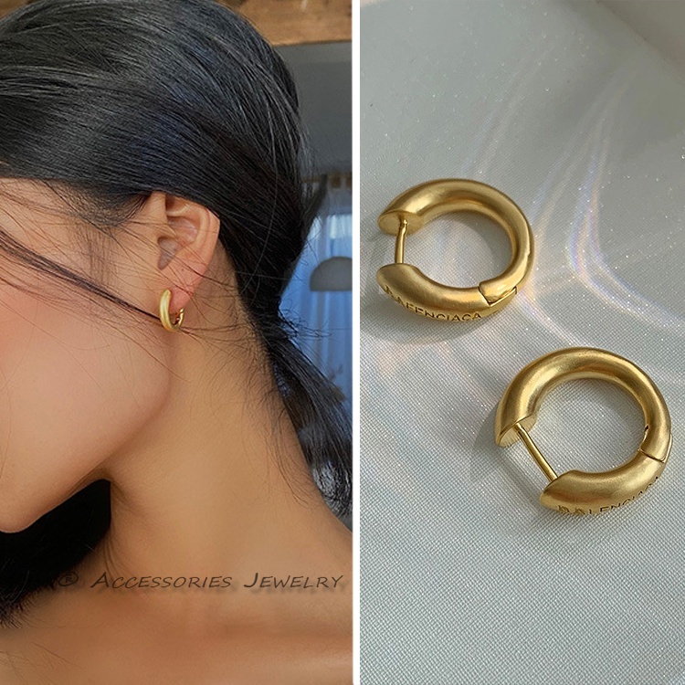 14K Frosted Gold Hoop Earings for Women Letters Piercing Earrings Set ...