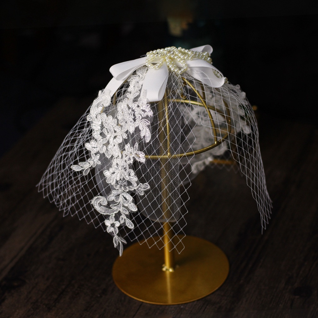 Small Mesh Veil With Lace And Pearls For Brides headress Hs462 | Shopee ...