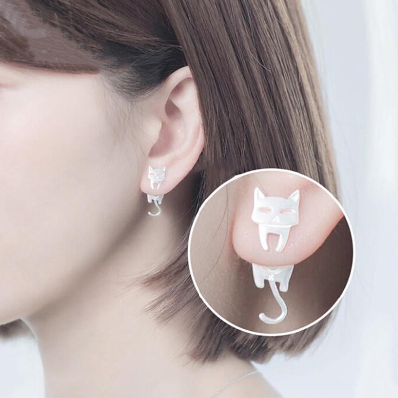 1Pair Creative Cartoon Cat Fish Stud Earrings Lovely Animal Asymmetric ...