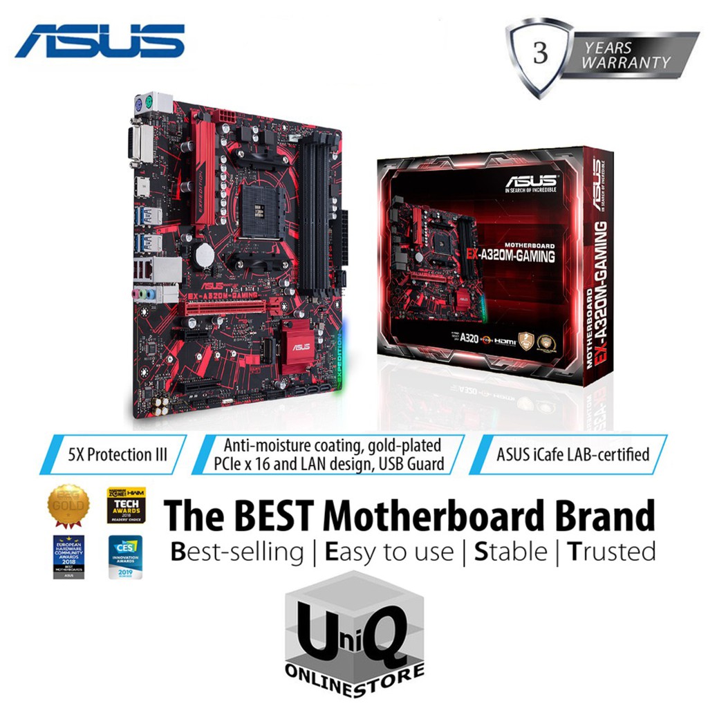 Asus EX-A320M-GAMING AMD A320 Chipset Micro-ATX Gaming Motherboard with ...