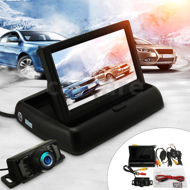 Foldable LCD 4.3'' Monitor Mirror Wireless IR Rearview Parking Backup ...