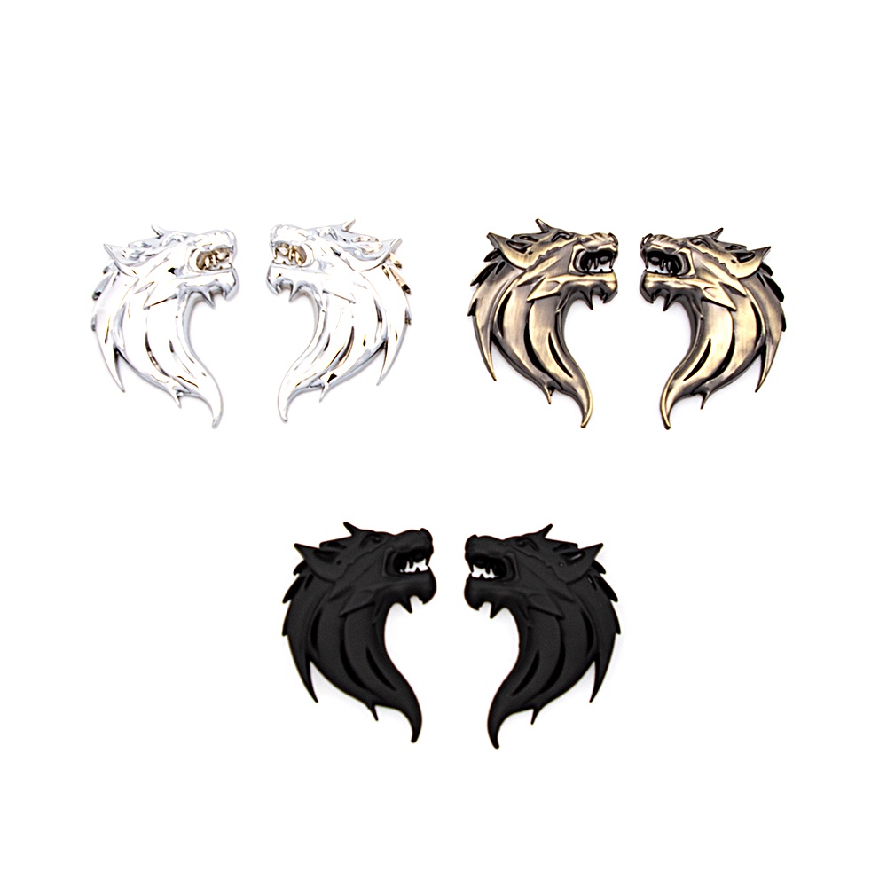 2pcs 3D Wolf Head Metal Emblem Car Motorcycles Side Fender Rear Styling ...
