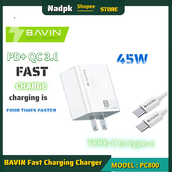 BAVIN PC800 Intelligent 45W Pd Fast Charger Type-C 45 Watts Compatible ...