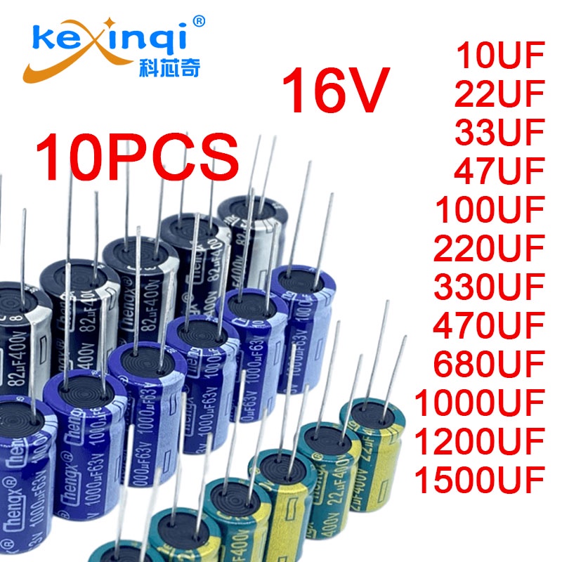 10pcs/lot 16V In-Line DIP Aluminum Electrolytic Capacitor 10uf 22uf 33uf 47uf 100uf 220uf 330uf ...