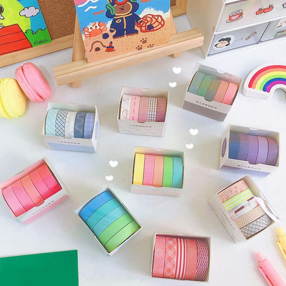 5 Rolls Solid Color Washi Tape Set Basic Pattern Decorative Masking ...