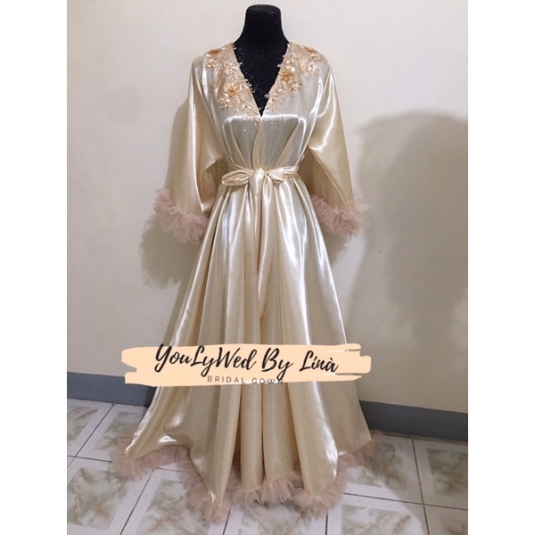 Bridal Robe Silk fabric with Raffles | Shopee Philippines