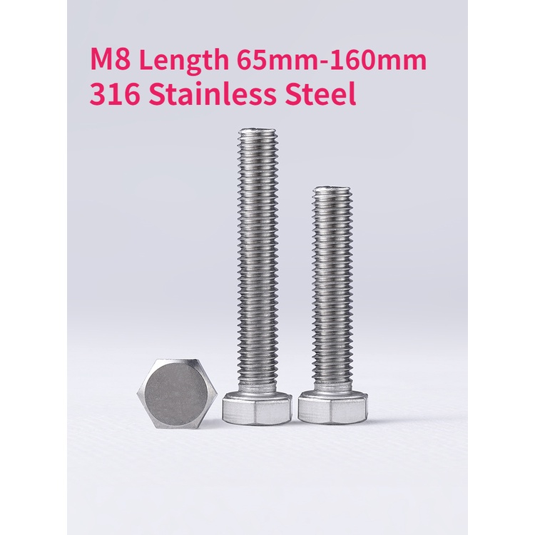 M8 316 Stainless Steel Full Thread External Hex Hexagon Screw Full ...