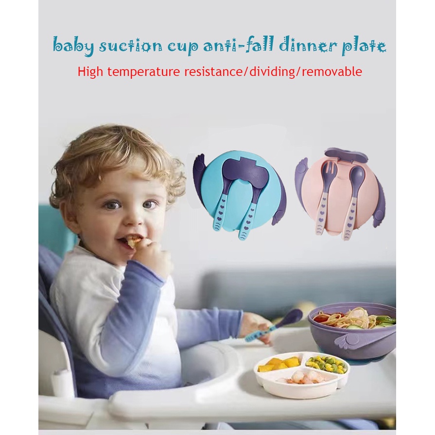 3 Compartment Baby Plate Baby Bowl Set Baby Suction Cup Dust Cover ...