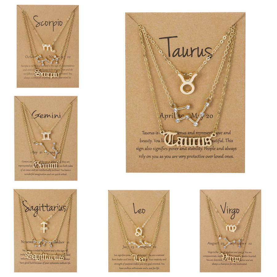 3Pcs Set Cardboard Star Zodiac Sign Pendant 12 Constellation Charm Gold Necklace Aries Cancer Leo Scorpio Necklace Jewelry Gifts Shopee Philippines