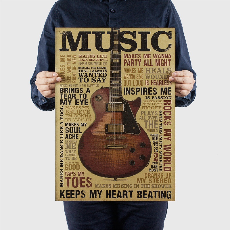 Classic Music Guitar Vintage Poster Kraft Paper Cafe Bar Room Decor ...