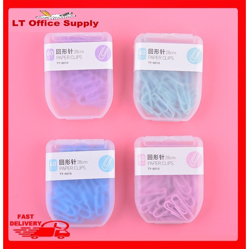 1 box 60pcs Paper clips 28mm Colored Coated Paper Clips | Shopee ...