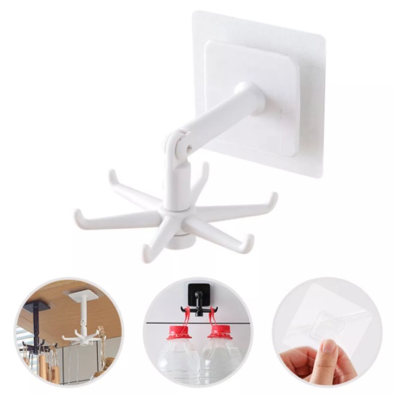 Rotating Hook Kitchen 360 Degree Multifunctional Punching Six-claw Hook ...