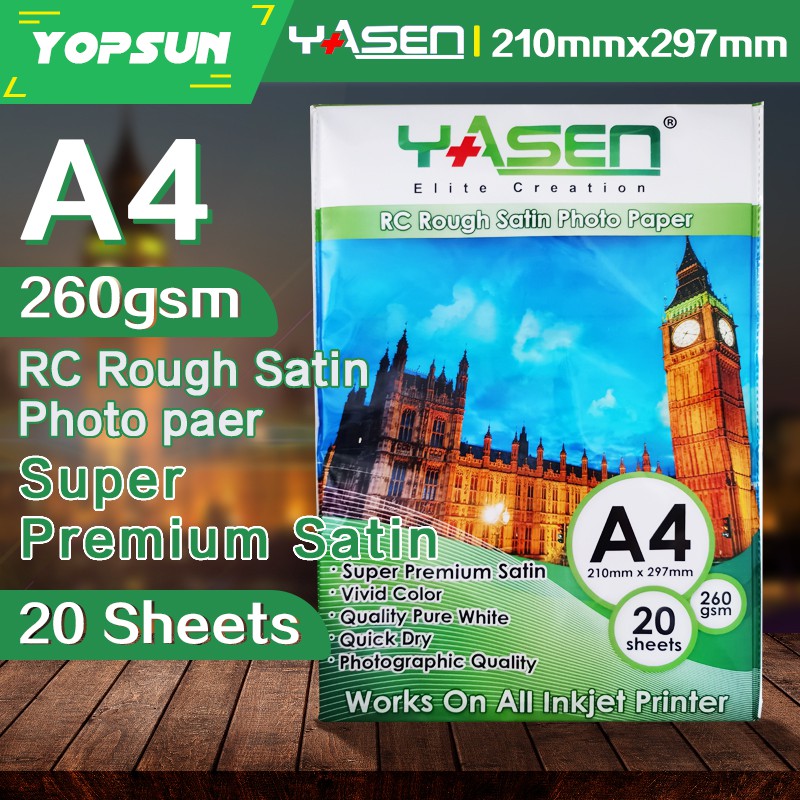 Yasen Rc Satin/Glossy/Linen/Rough Satin Photo paper 260Gsm A4 Size ...