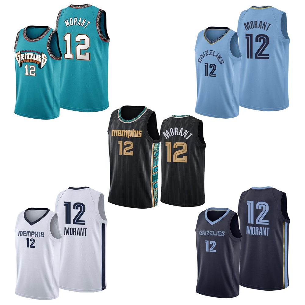 Memphis Grizzlies #12 Morant Jersey Embroidered NBA Basketball Shirt ...