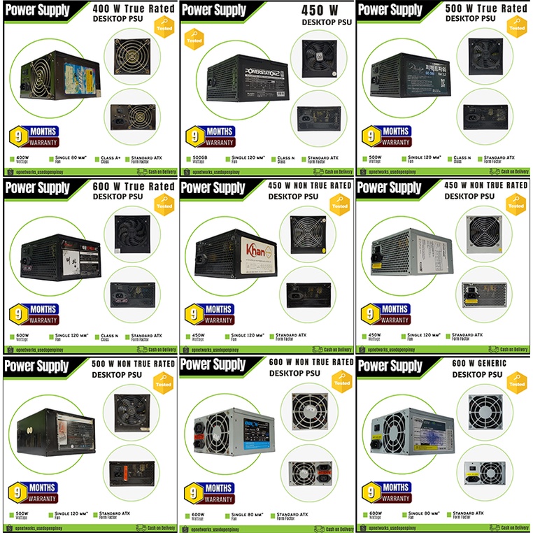 Different Capacity of True-Rated & Non-True Rated Power Supply | Shopee ...