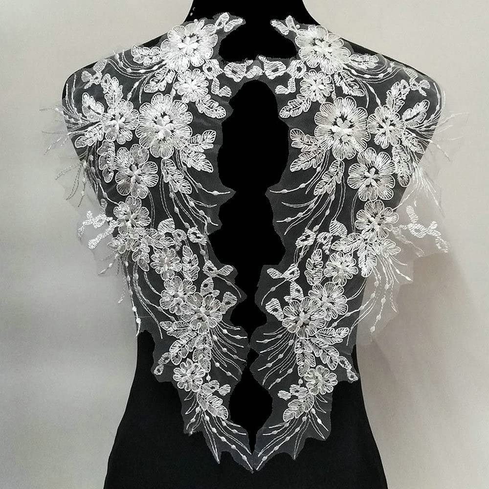1 Pair White Floral Lace Collar Neckline Fabric Trim DIY Embroidery ...
