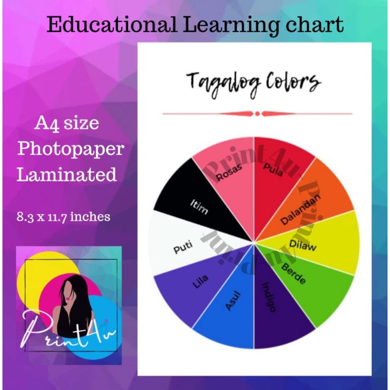 Tagalog Colors Learning chart Laminated educational materials | Shopee ...
