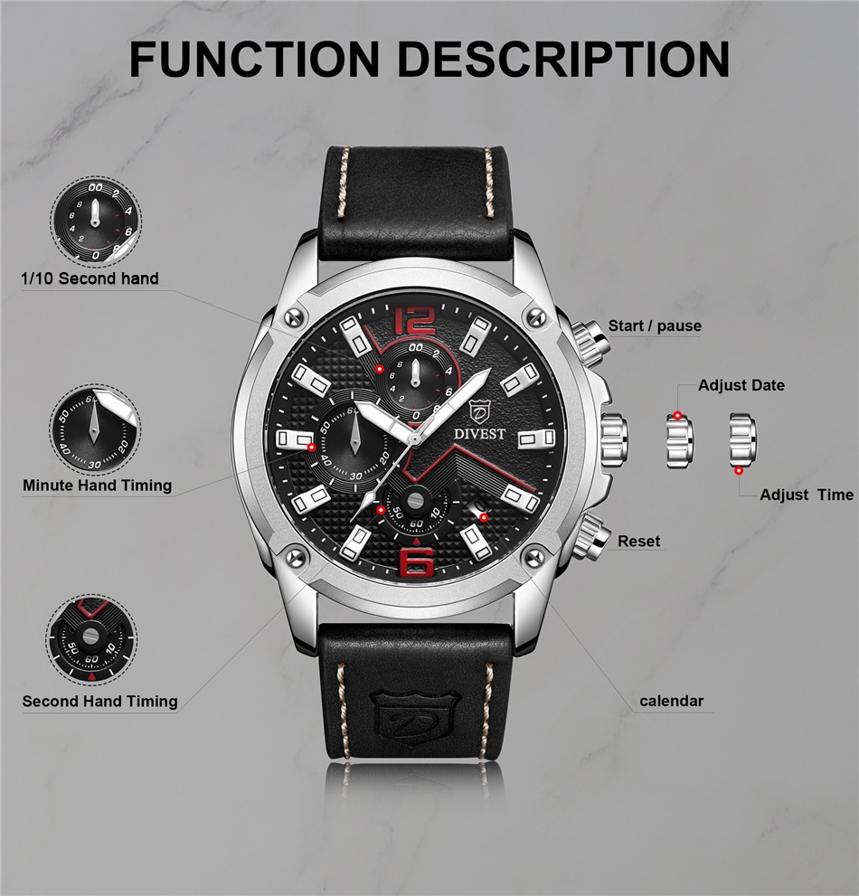 Top Brand DIVEST Watch Men Business Fashion Casual Quartz Leather Mens Watches Date Display ...
