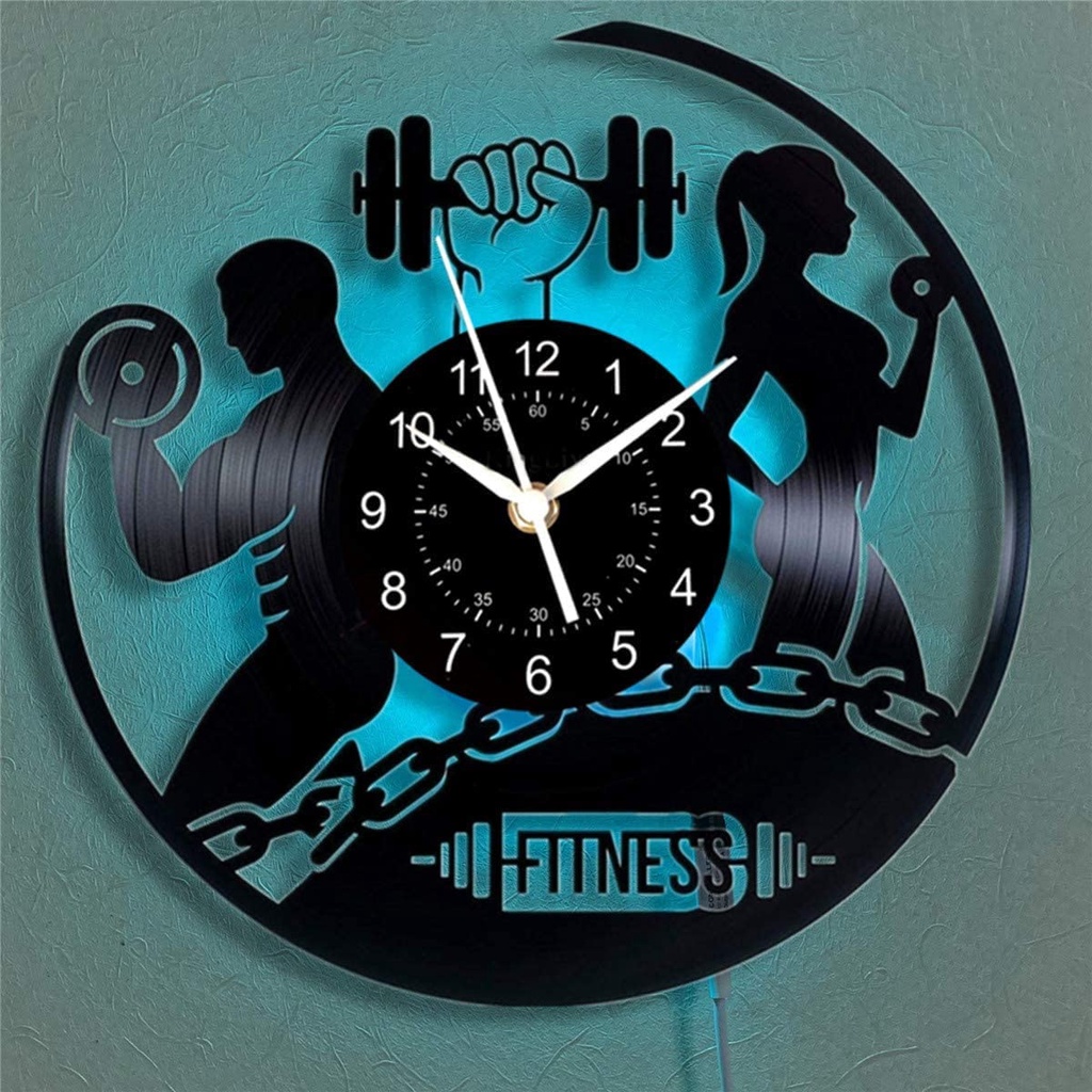 Gym Theme Wall Clock 12inch Vinyl Record Clock Art Bodybuilding Gym ...