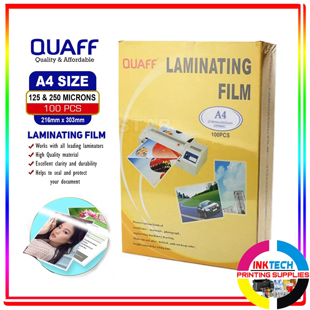QUAFF LAMINATING FILM A4 SIZE 250 MICRONS (100SHEETS/PACK) | Shopee ...