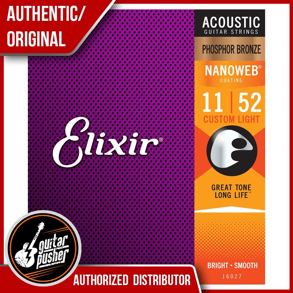 Elixir Acoustic Phosphor Bronze Acoustic Guitar Strings With Nanoweb ...