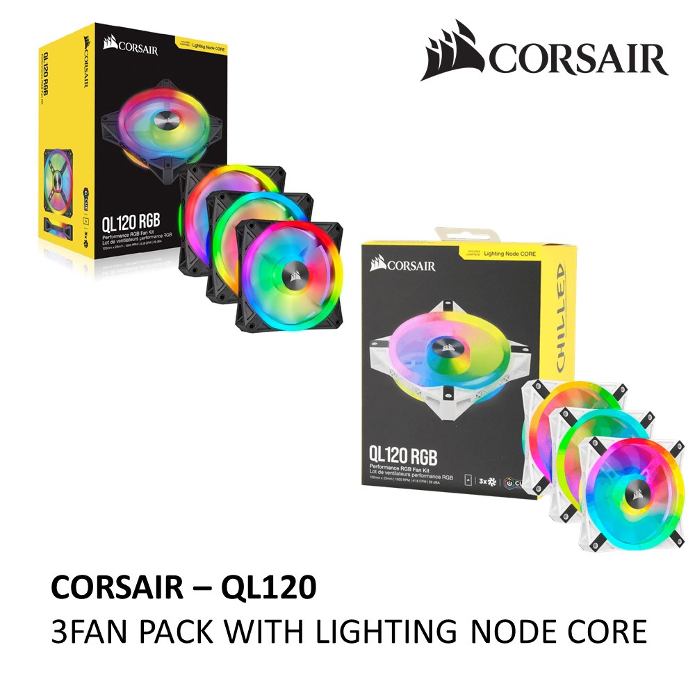 CORSAIR QL120 RGB FAN ( 3PACK / 1PACK) DUAL LIGHT LOOP RGB PWM COOLING ...