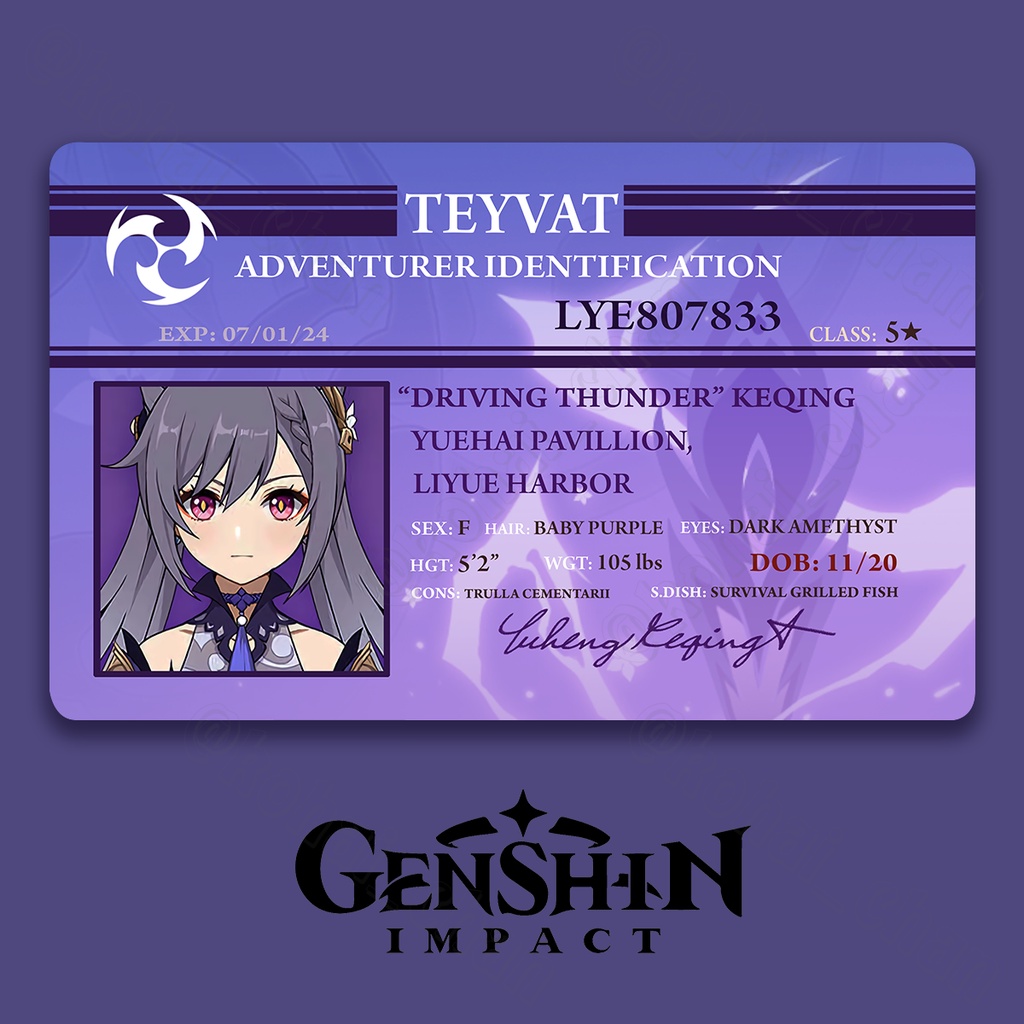 BEEP Genshin Impact Adventurer Identification ID Card Liyue Characters ...