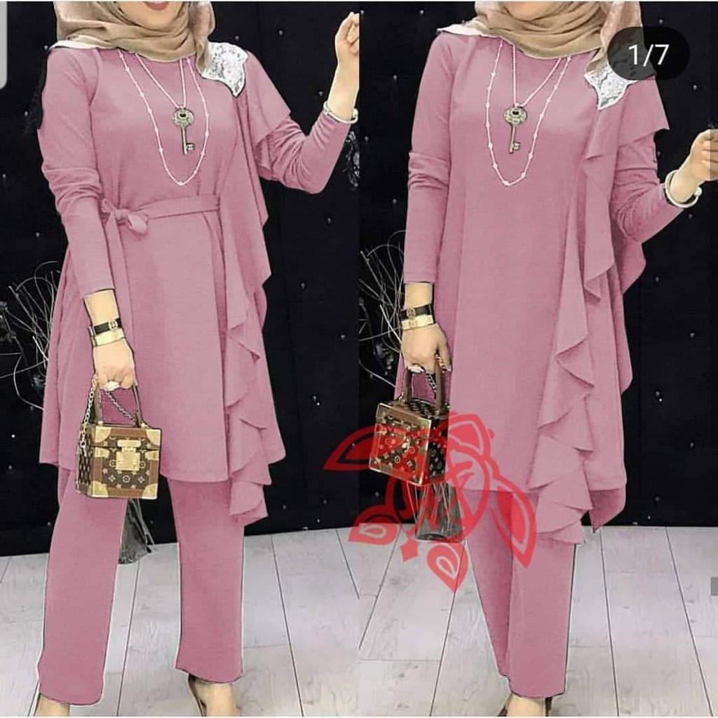 SET NAURA LAYER PANTS JUMBO MUSLIM WOMEN'S SET CLOTHES FASHION JAKARTA ...