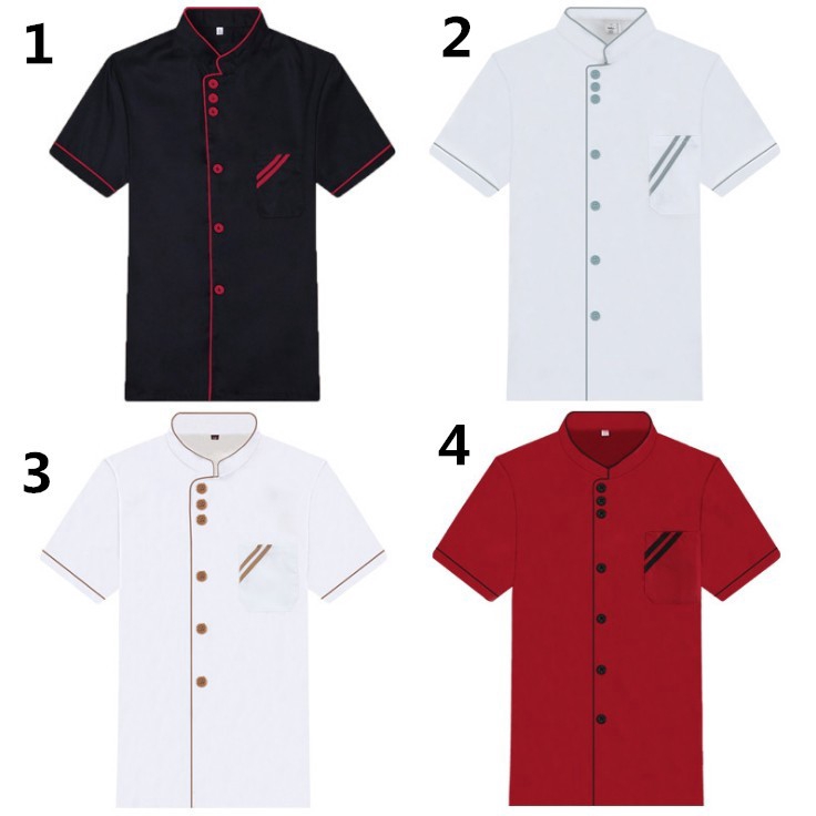 M-3XL Unisex Short Sleeve Chef Work Wear Uniform Waiter Bakery Kitchen ...