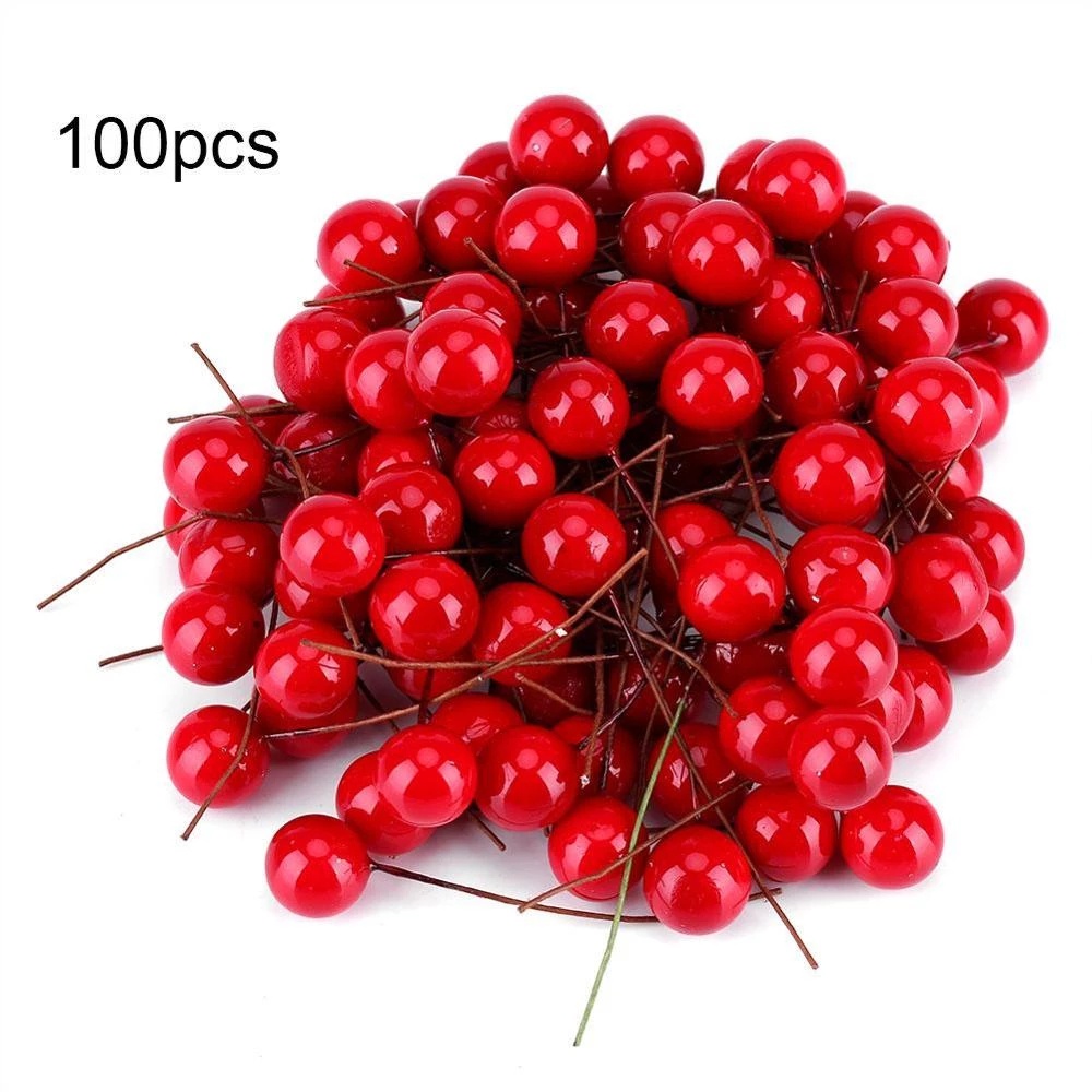 100Pcs Red Simulation Cherry Christmas Tree Decoration DIY Crafts Gift ...