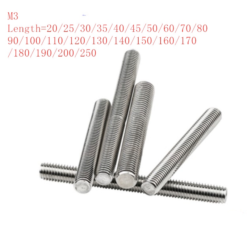 5/10pcs/lot M3*20/25/30/35/40 to 250mm Stainless steel full thread rod ...