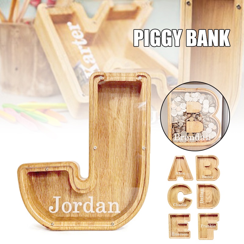 26 Letter Wooden English Alphabet Bank with Personalized Transparent ...