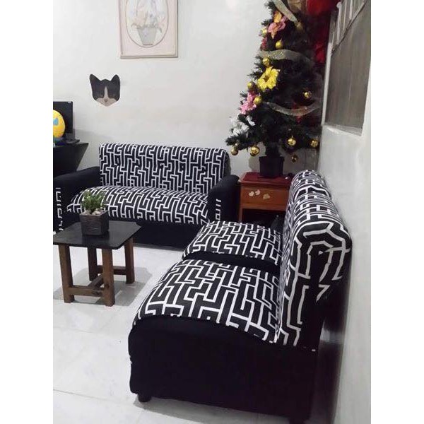 sala set fabric maze black and white | Shopee Philippines