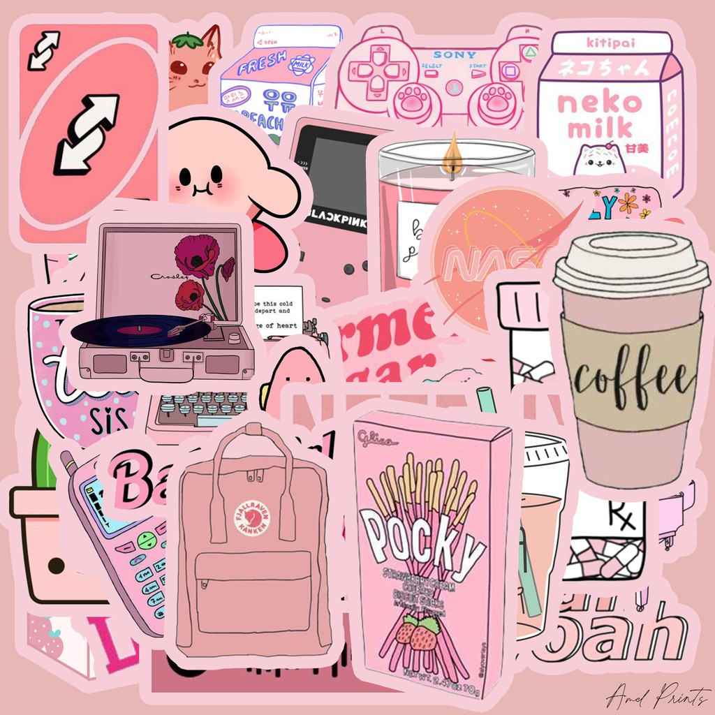 50 PCS Pink Aesthetic Graffiti Sticker Set - 3 CM, 4.5 CM, 6 CM ...