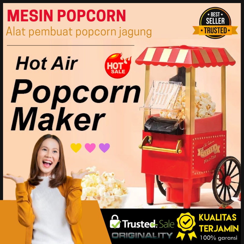 MESIN Electric Popcorn Machine Corn Popcorn Maker Cart Machine 1200W ...