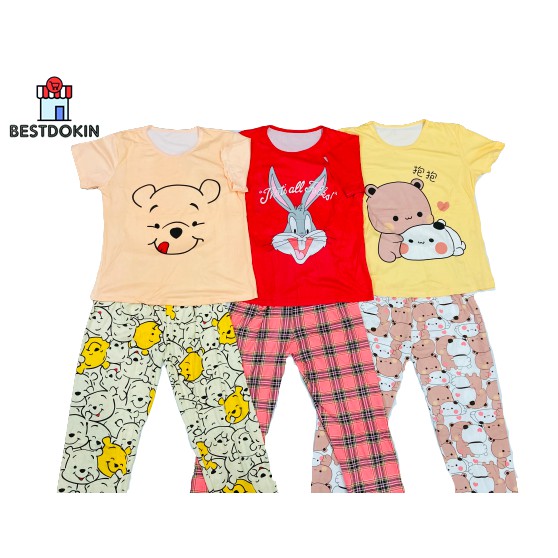 Korean Style Cotton Sleepwear Cartoon Characters Pajama Terno Set ...