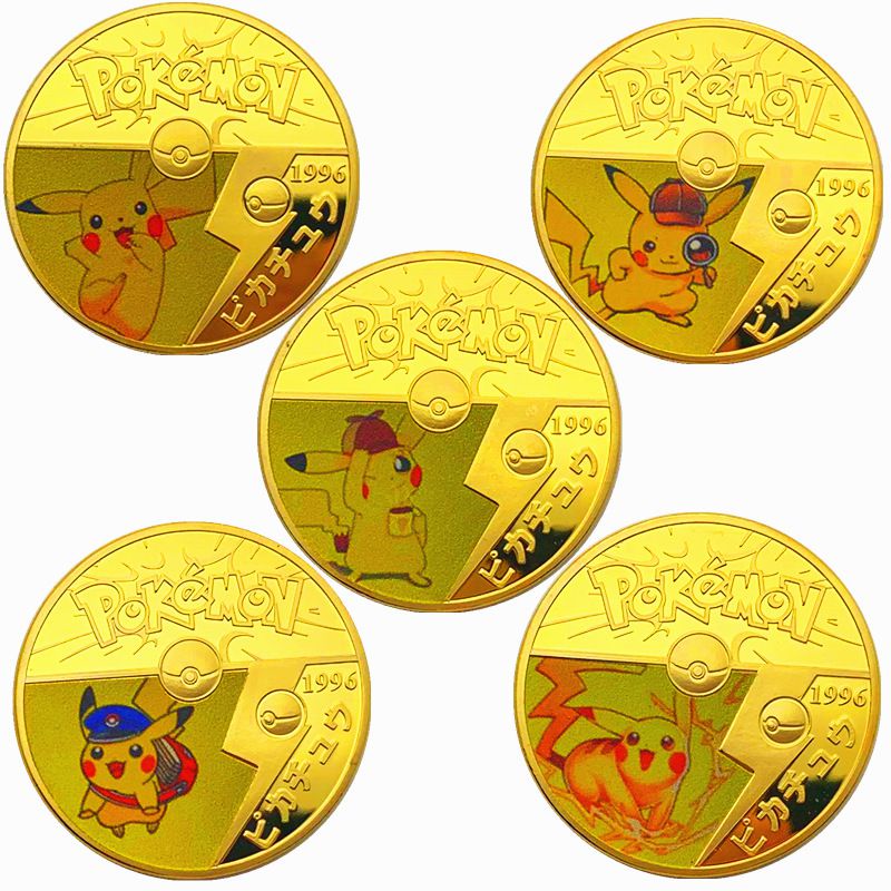 5pcs/Set Pokemon Coins Cards Pikachu Gold Plated Coin Game Collection ...